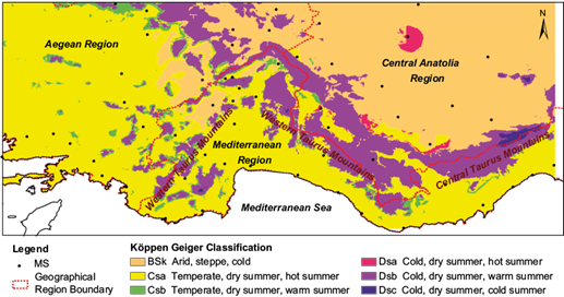 Changes in surface air temperature for Mediterranean climate in Turkey