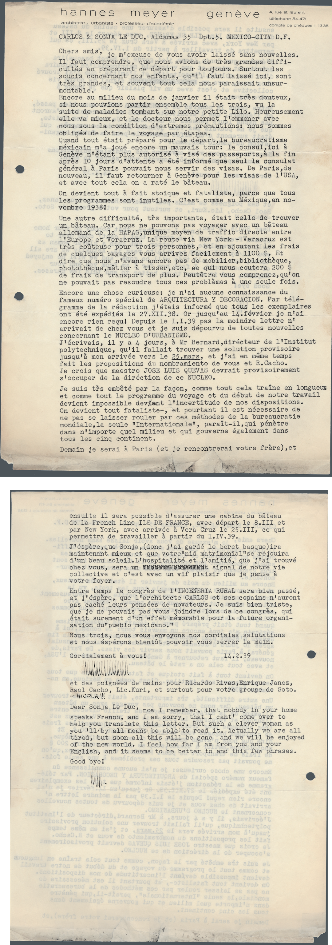 Correspondencia de Hannes Mayer a Carlos Leduc 1938-1939. Documentos ...