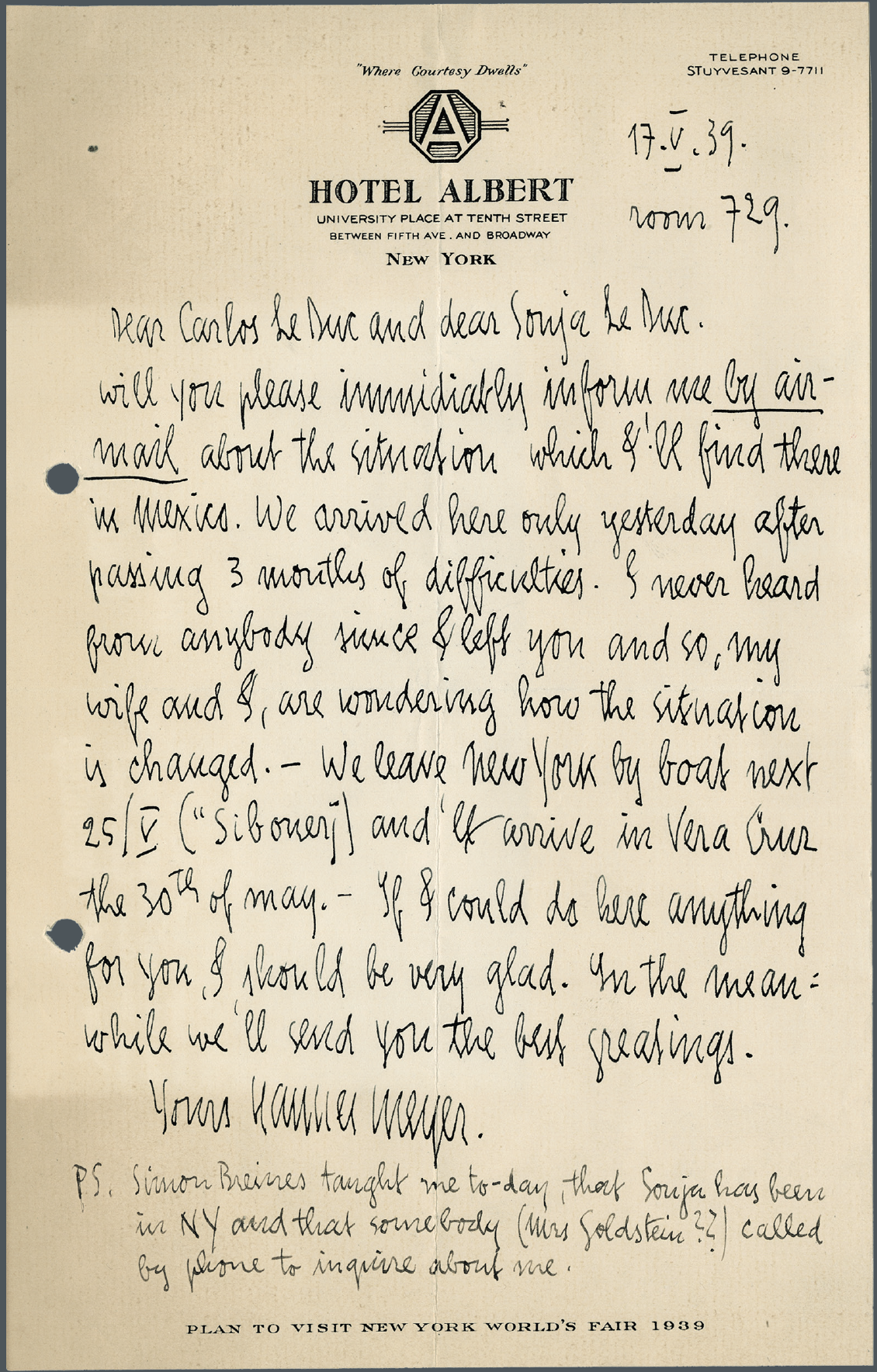 Correspondencia de Hannes Mayer a Carlos Leduc 1938-1939. Documentos ...