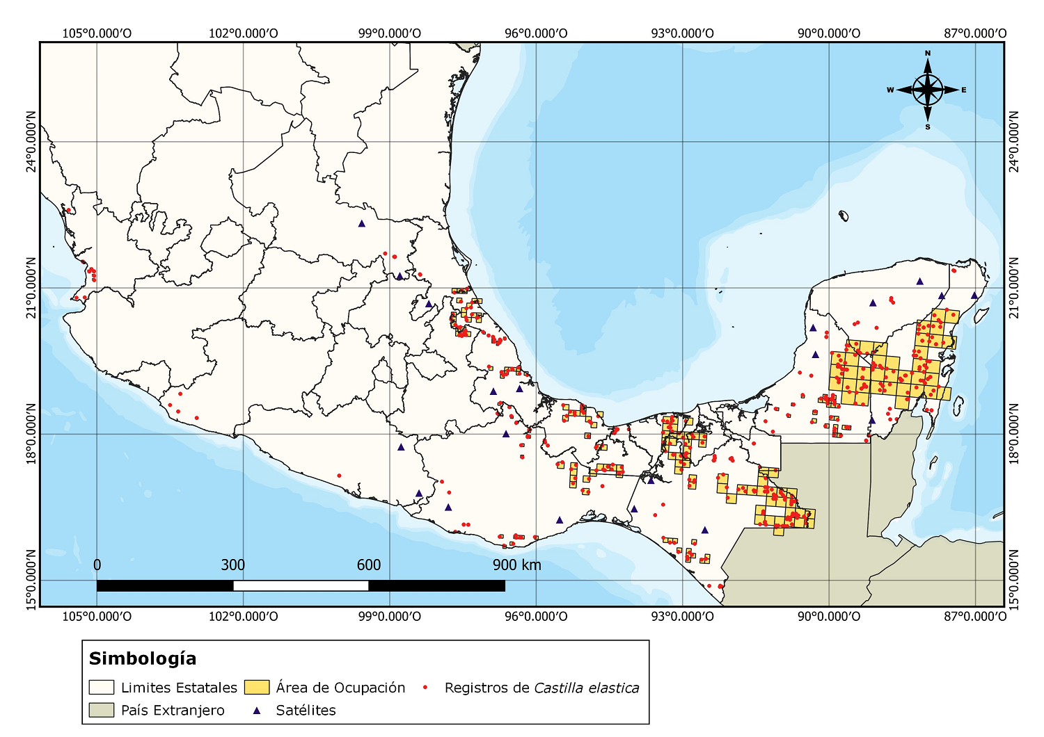 Distribución ecogeográfica y áreas de ocupación de Castilla elastica ...