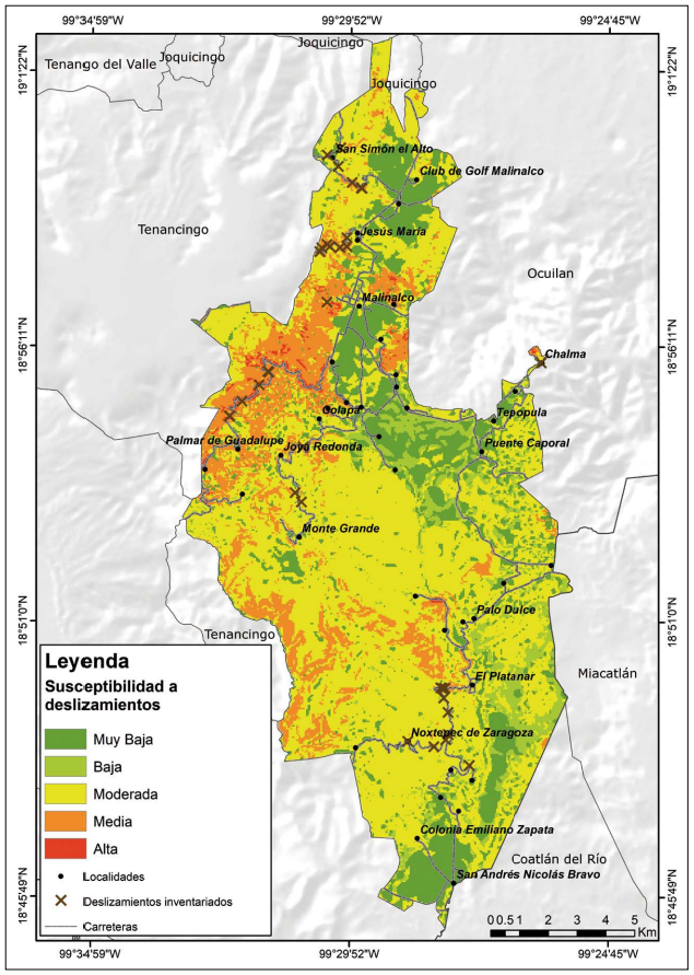 Susceptibilidad a deslizamientos en Malinalco, Estado de México, México ...