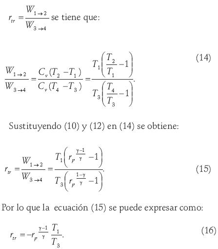 La relación de trabajo de retroceso de un ciclo Brayton