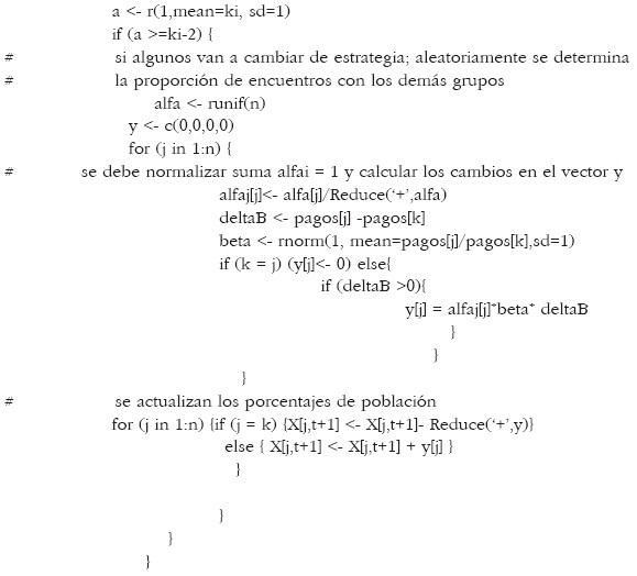 Implementación del algoritmo del replicador dinámico en Lenguaje R