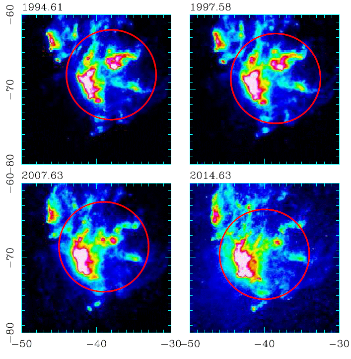 A comparison of the radio and optical time-evolution of HH 1 and 2