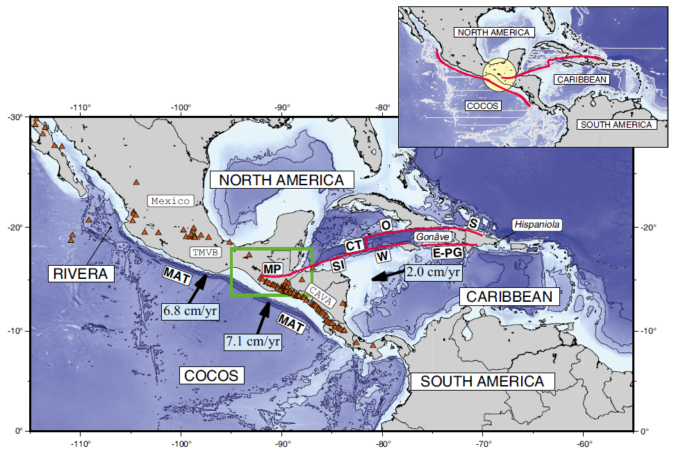 The triple junction of the North America, Cocos, and Caribbean plates ...