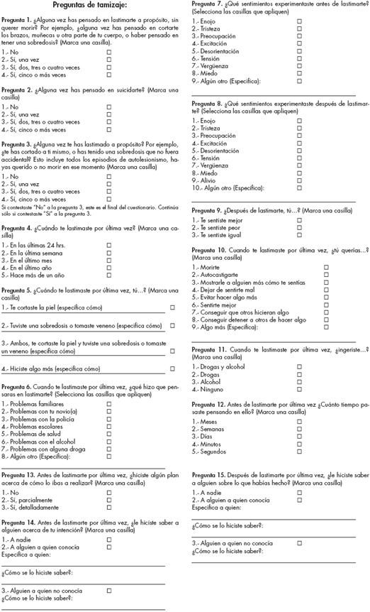 Validación al español del Self-Harm Questionnaire para detección de ...